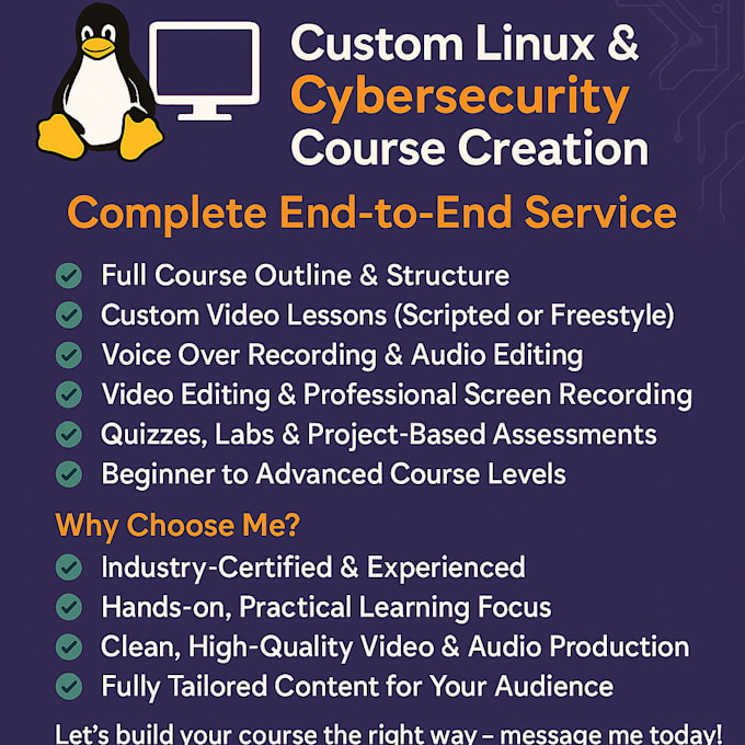 Create custom linux and cybersecurity courses by Mubeen_gulzar | Fiverr