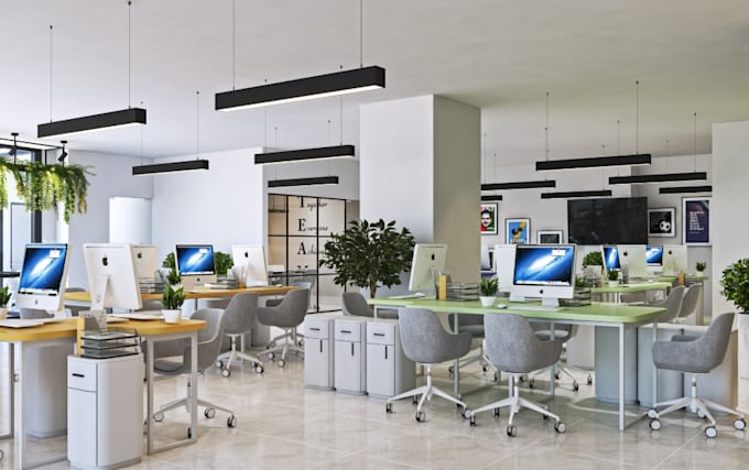 Office interior mockup, workspace rendering, commercial office,reception,3ds max by Jagabaan ...