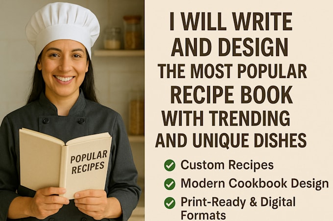 Write and design the most popular recipe book with trending and unique ...