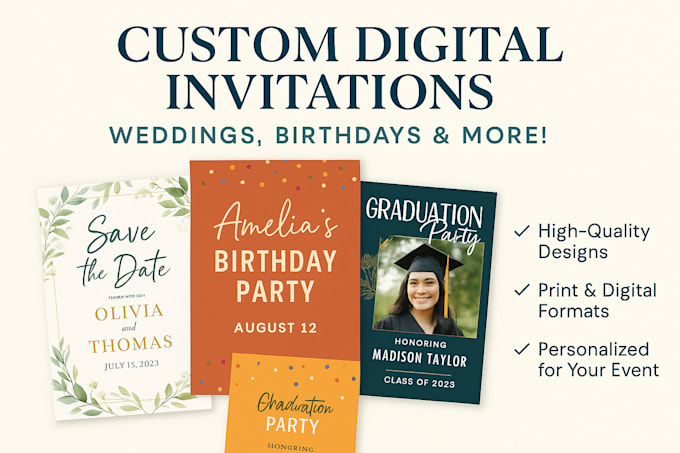 Design digital wedding invitation birthday invitation card graduation ...
