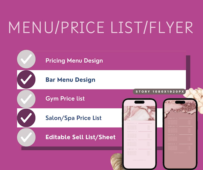 Do pricing menu,bar menu design,gym spa price list,editable sell list ...
