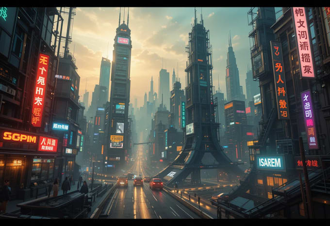 Draw a cyberpunk futuristic city art by Marguncan | Fiverr