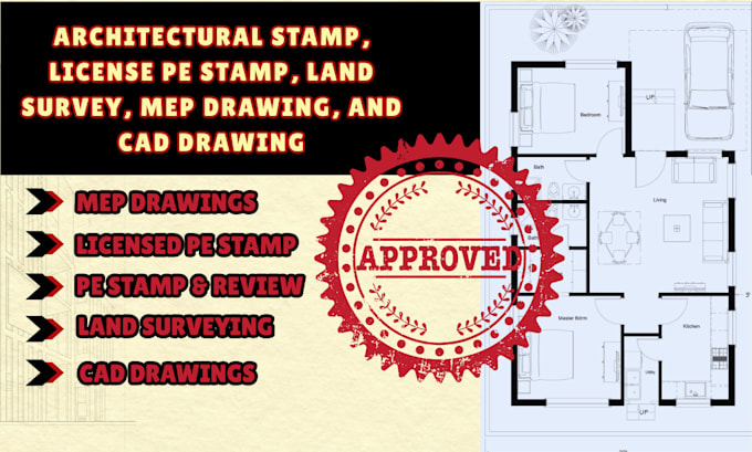 Architectural stamp, license pe stamp, land survey, mep drawing, and ...