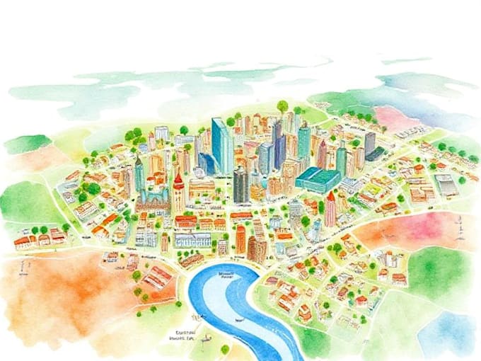 Create a detailed watercolor map illustration by Hadleighes | Fiverr
