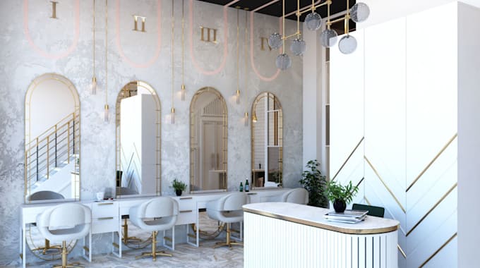 Modify blender showroom, workspace barbing salon, equipment design, cgi ...