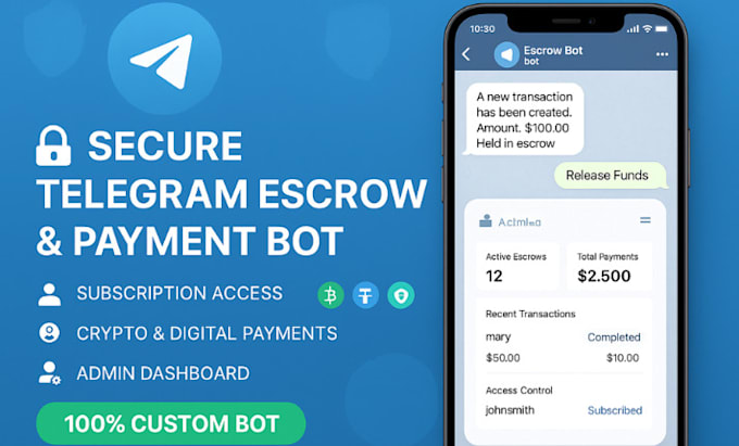 Create a secure telegram escrow payment bot with subscription access by Adeeyeemi_math | Fiverr
