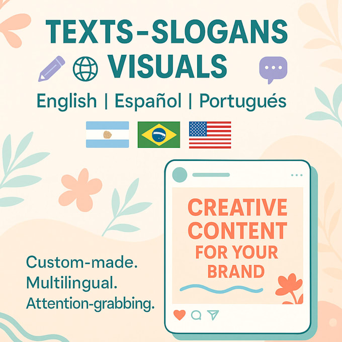 Create texts, slogans, and visual content in english, spanish, or ...