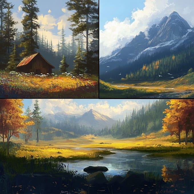 Pintar un paisaje digital realista, pintura al óleo, arte