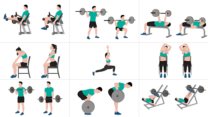 Create exclusive illustration of exercises, yoga, workout, fitness in ...