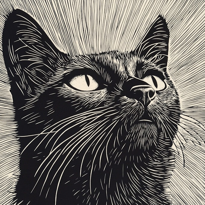 Draw a pet portrait using linocut technique by Mrdaeceran | Fiverr
