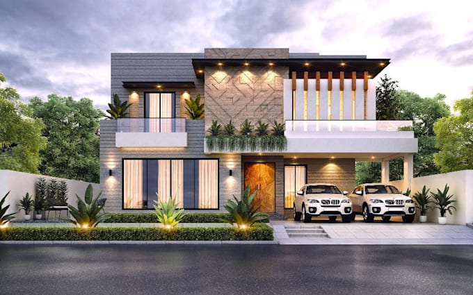 Design 2d 3d house exterior modern rendering 3d elevation painting ...