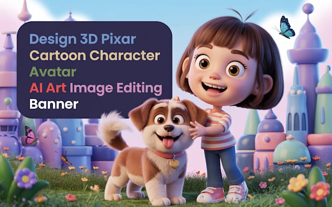 Design 3d pixar cartoon character, avatar, banner, ai art image editing ...
