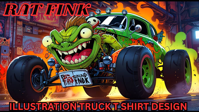 Create rat fink illustration cartoons trunk merchandise style by David ...