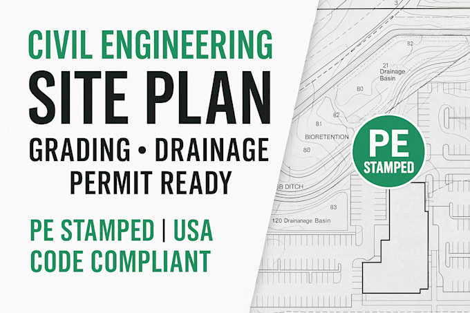 Site plan, grading plan, drainage plans for civil engineering stamp ...