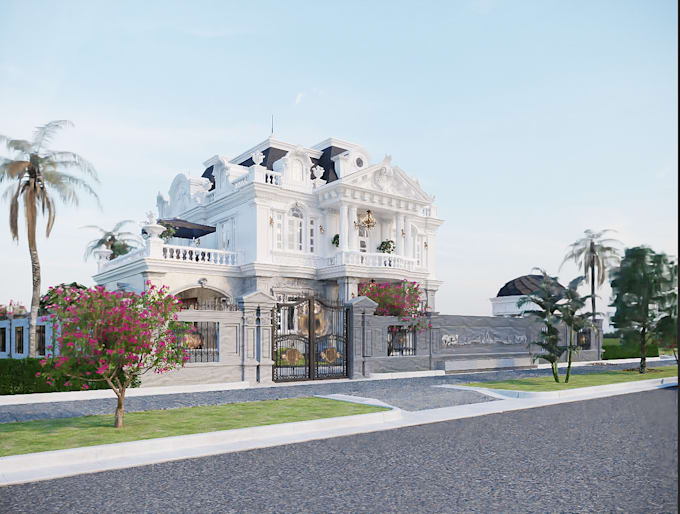 Refurbish 3d luxurious villa exterior,3d bedroom, green lawn, landscape, balcony by Benodunsis ...