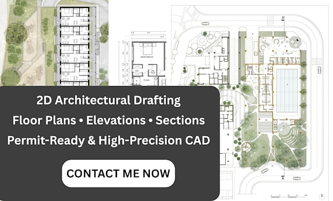 Draw 2d architectural floor plans, elevations, sections, site, roof ...