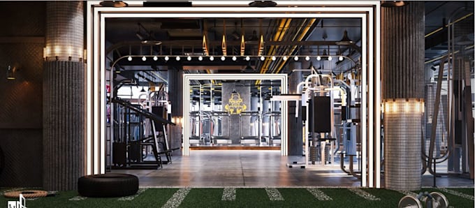Renew a old gym,golf house,fitness center,golf simulator,lobby mockup ...