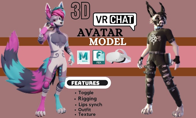 Create custom vrchat avatar 3d anime model furry vrc avatar rig 3d ...