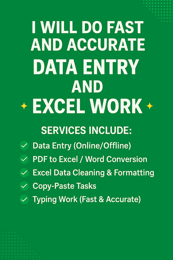 Do fast and accurate data entry, typing and excel work by Ubansari | Fiverr