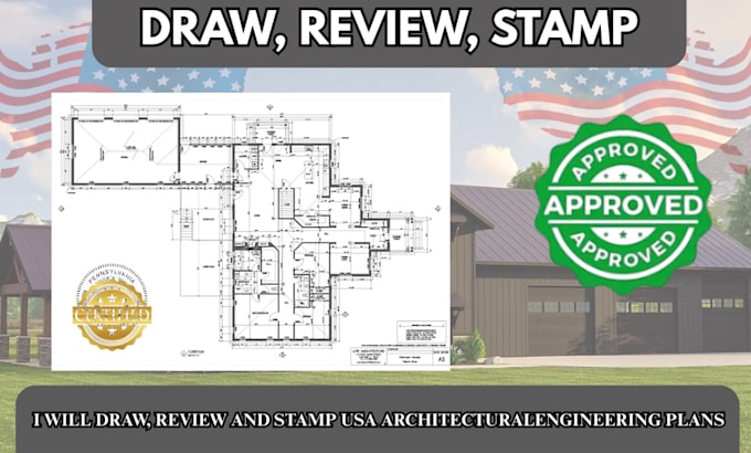 Draft, stamp us architectural engineering drawings mep for city permit ...