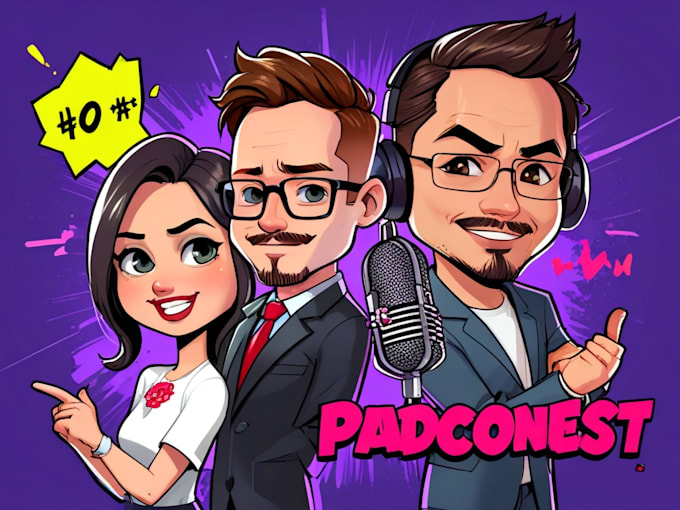 Do cartoon caricature podcast cover art by Adelheilliams | Fiverr