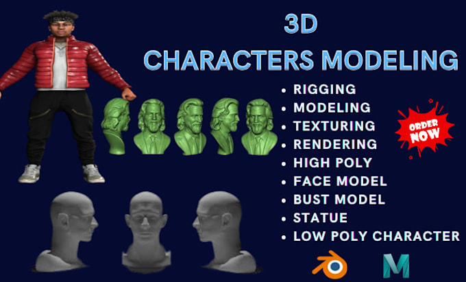 Do 3d character modelling, face model, bust model and status by ...