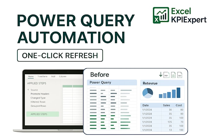 Automate your excel reports with power query and one click refresh by Excelkpiexpert | Fiverr