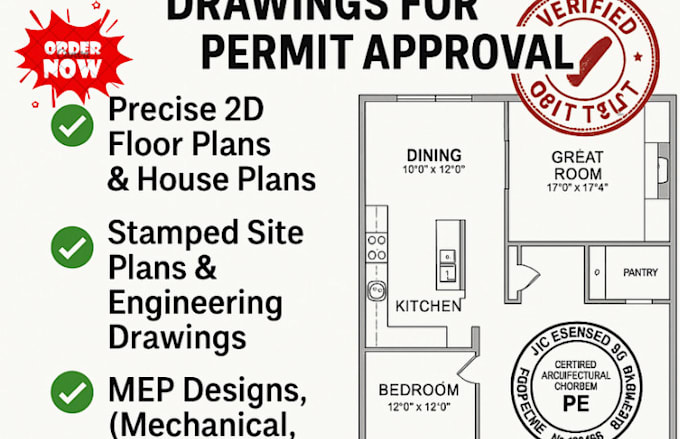 Draw 2d floor plan house plan architectural stamp for us city permit by Ayo_mide782 | Fiverr