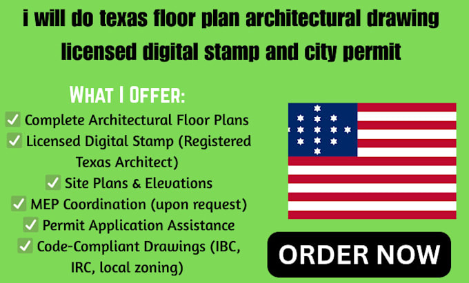 Do texas floor plan architectural drawing licensed digital stamp and city permit by Team_pro98 ...