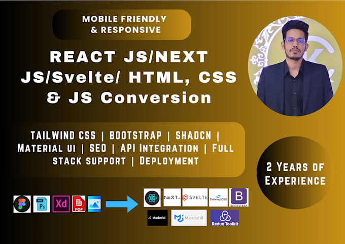 Convert figma design to react js, next js, svelte or html css javascript by Saidul000005 | Fiverr
