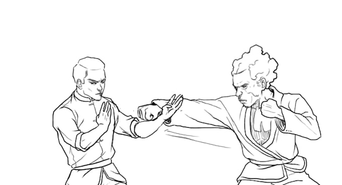 Create pencil drawn 2d fighting frame by frame line art traditional ...