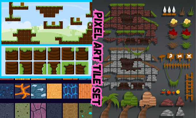 Pixel art tile set game assets animate characters environment for rpg ...