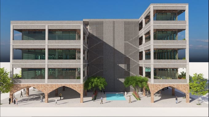 Model 3d high rise tower,skyscraper,front elevation,office building,cgi ...