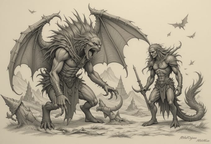 Draw a dnd art party character,monster, scifi ilustration by ...