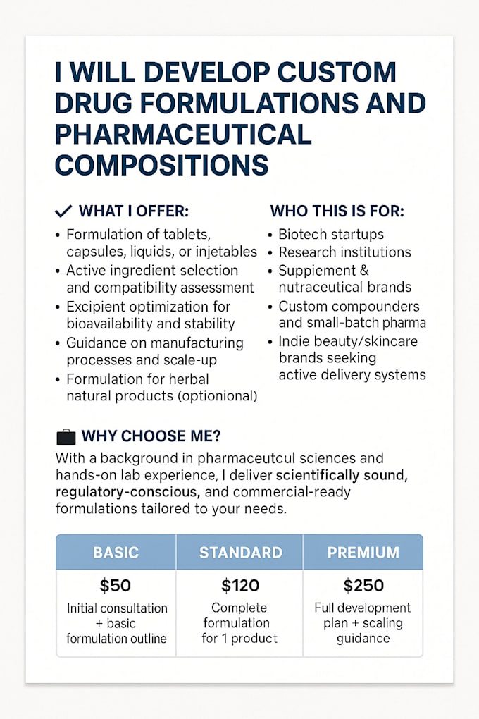 Develop custom drug formulations and pharmaceutical compositions by ...