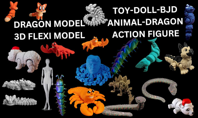 Flexi toy, 3d flexi animals, 3d articulated model, bjd model for 3d ...