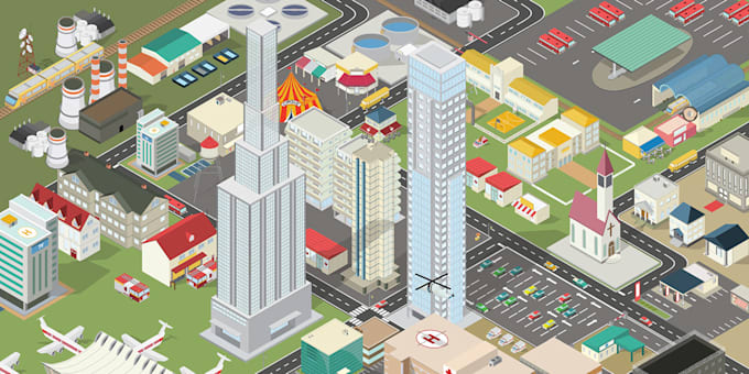 Draw custom 2d isometric illustration design 2d environment events ...