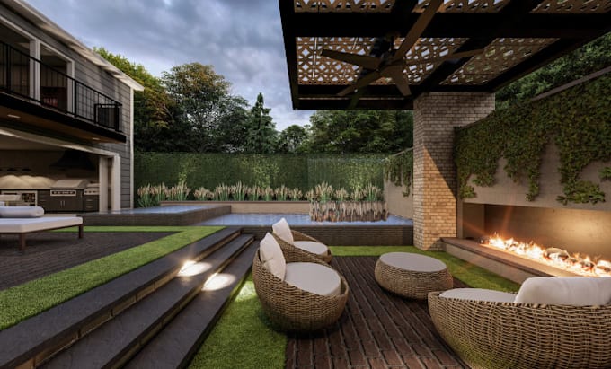 Design your backyard landscape 3d sketchup model and rendering by an ...