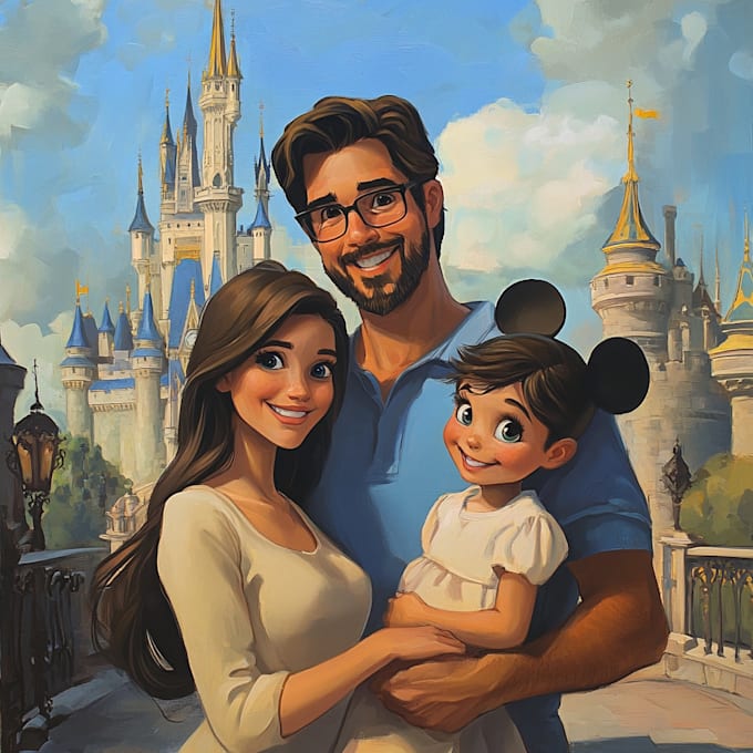 Design a professional disney family portrait by Megochis | Fiverr