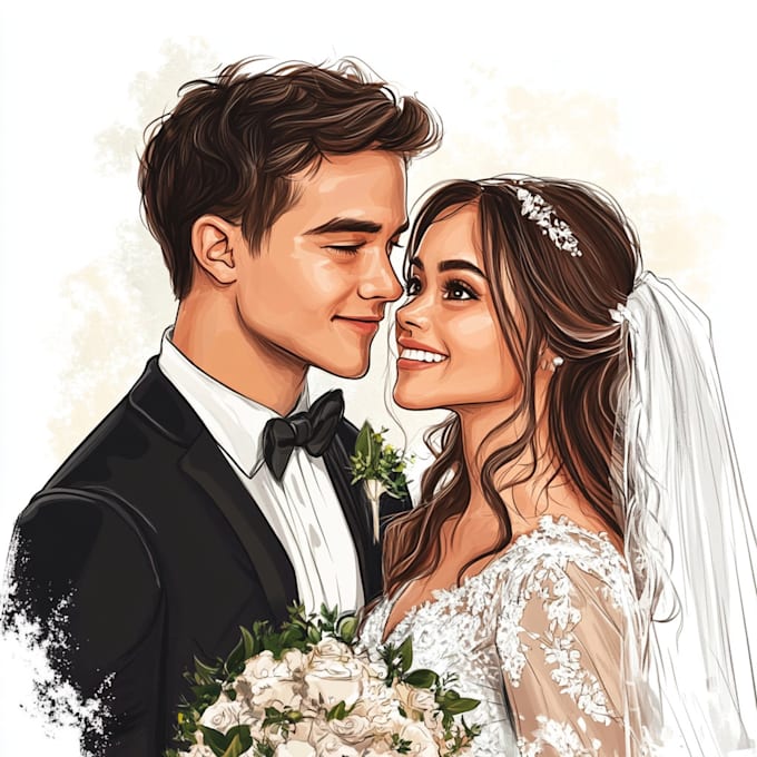 Draw couple portrait for wedding illustration by Ruvaeysac | Fiverr