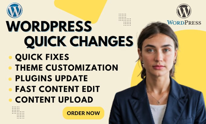 Quickly make wordpress changes fix edit update redesign theme customize website by Tarasophie112 ...