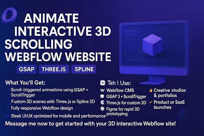 Animate interactive 3d scrolling animated webflow website threejs 3d spline gsap by Abdulwaris ...