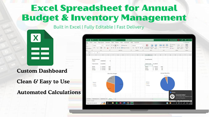 Annual budget spreadsheet, inventory management system in excel ...