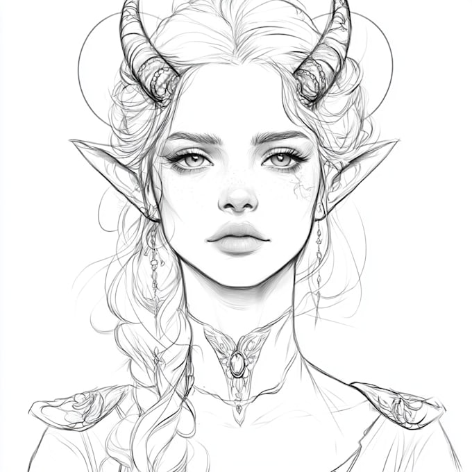 Design portrait line art fantasy character by Murriacalvus | Fiverr