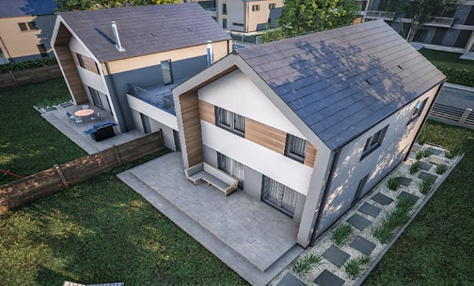 Render high detail exterior environment, landscape design, rooftop ...