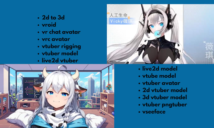 Diseño y montaje de modelo vtuber, modelo live2d, avatar 2d vrchat ...
