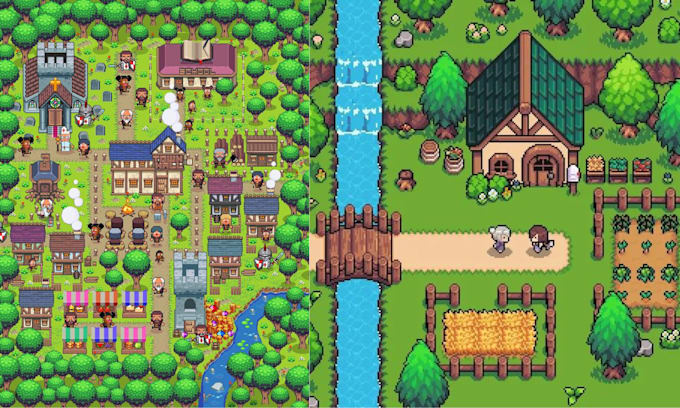 Do 2d pixel sprite sheet top down rpg game tile set environment sprite ...