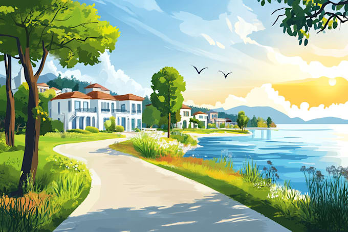 Draw a flat vector landscape illustration by Trudeafrika | Fiverr