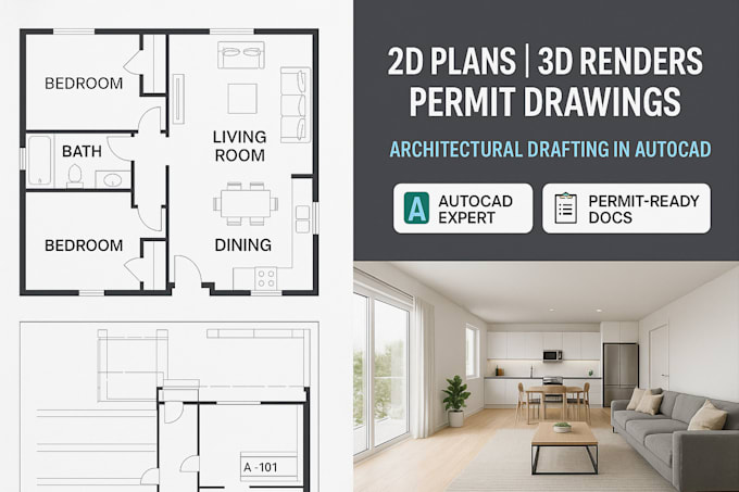 Create architectural 2d floor plans 3d renderings and permit drawings ...