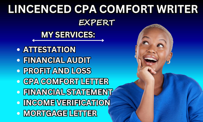 Write cpa letter, sign cpa letter, provide cpa comfort letter, cpa ...
